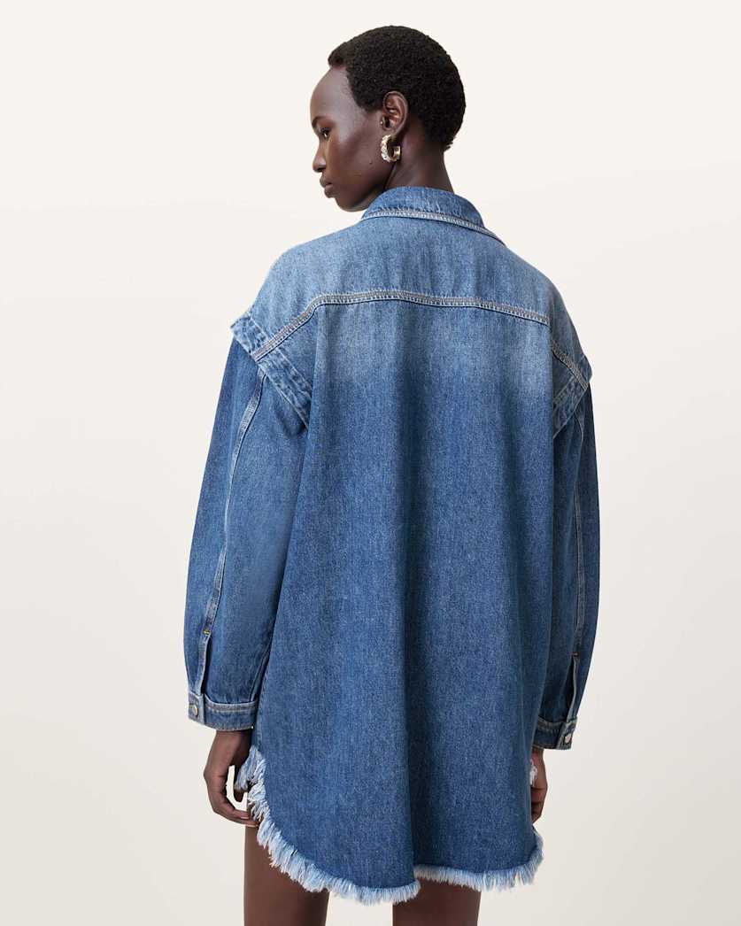 Faye Oversized Denim Shacket Dress Mid Indigo | ALLSAINTS